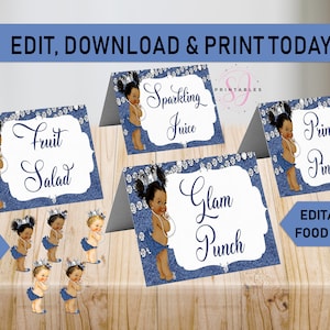 Denim and Diamonds Food Labels Food Cards Princess Buffet - Etsy