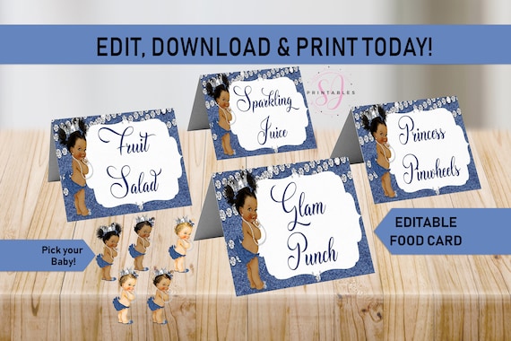 Denim and Diamonds Food Labels Food Cards Princess Buffet - Etsy