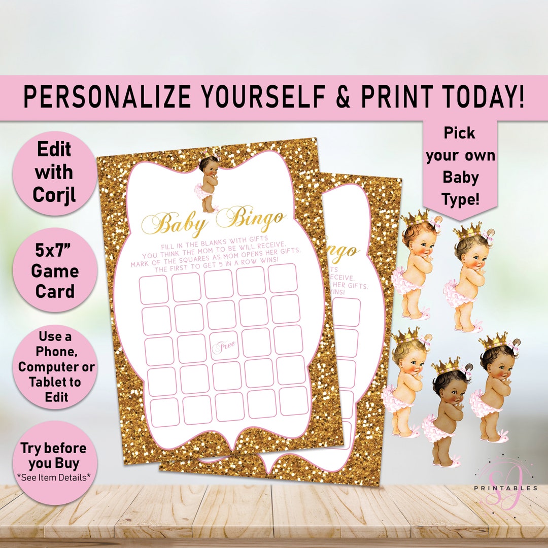 Little Princess Baby Shower Bingo Cards, Baby Bingo Cards, Baby Bingo ...