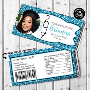 Graduation Candy Bar Wrapper, Light Blue, Chocolate Wrappers, Class of ...