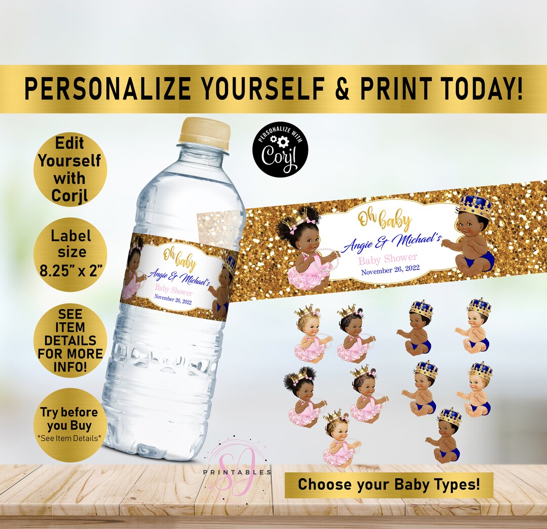 TWINS Pink and Blue Baby Shower Water Bottle Labels, Twin Boy Girl ...