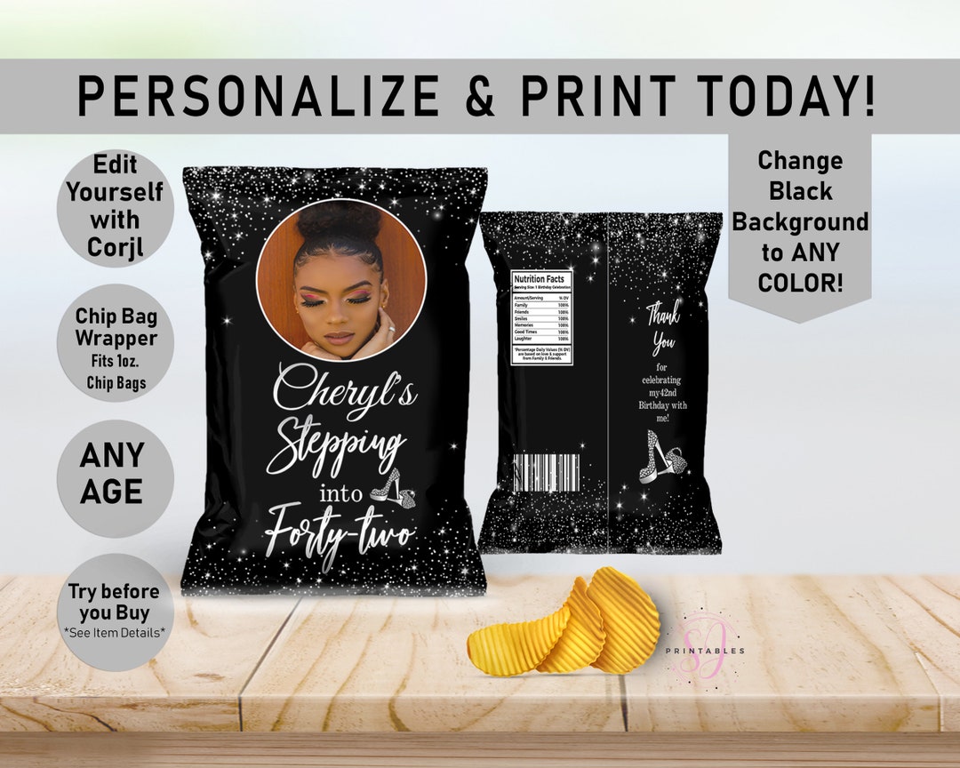 Stepping Into Silver and ANY COLOR Birthday Chip Bag Wrapper, Favor ...