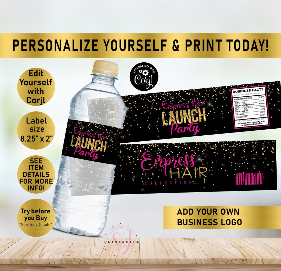 Gold Glitter and ANY COLOR Business Water Bottle Labels, Entrepreneur ...