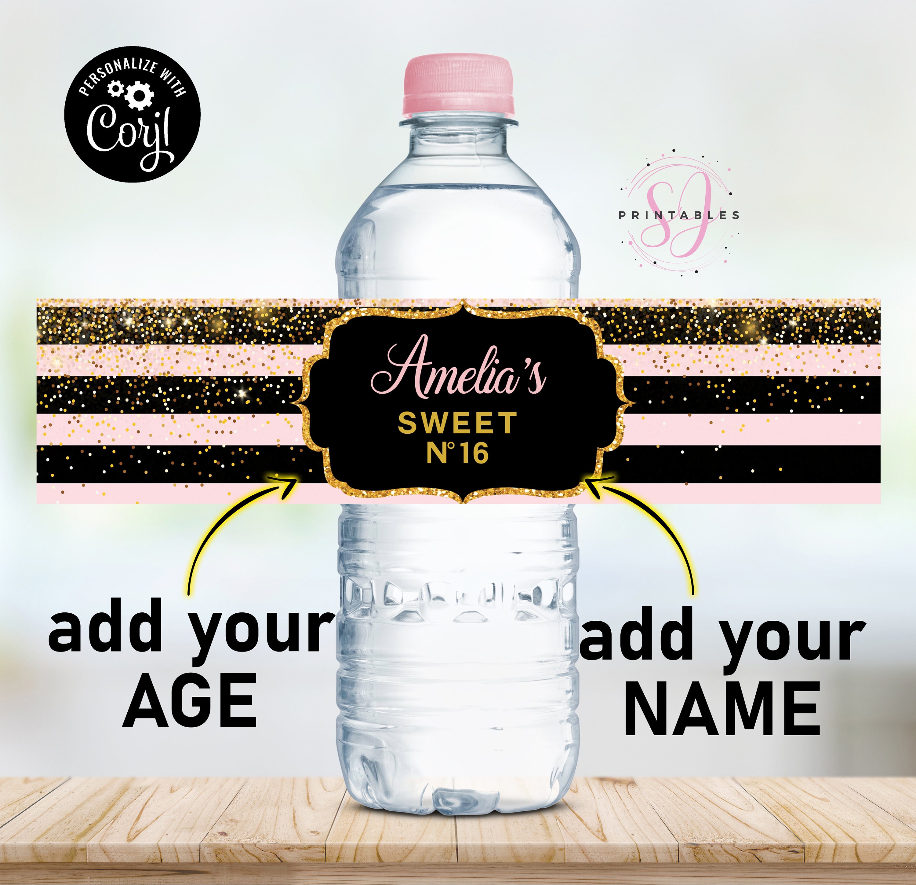 Designer Birthday Party Water Labels ANY AGE Labels Adult | Etsy