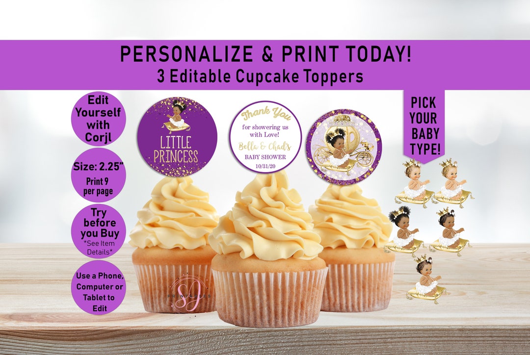 Royal Little Princess Carriage Cupcake Toppers,purple Gold Princess ...
