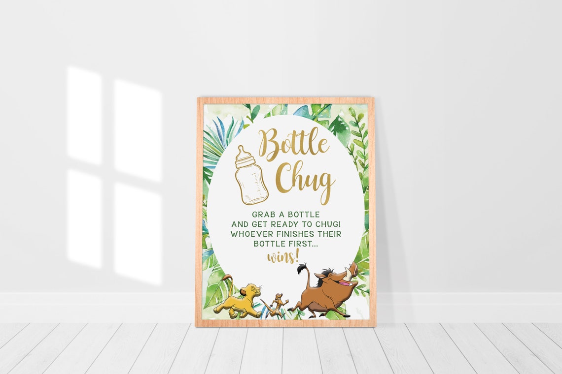 Lion King Bottle Chug Sign Game, Chug Baby Shower Game, Baby Bottle ...