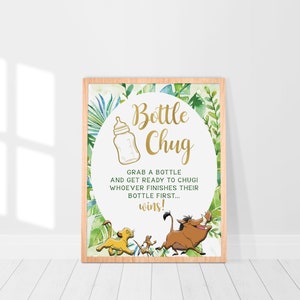 Lion King Bottle Chug Sign Game, Chug Baby Shower Game, Baby Bottle ...