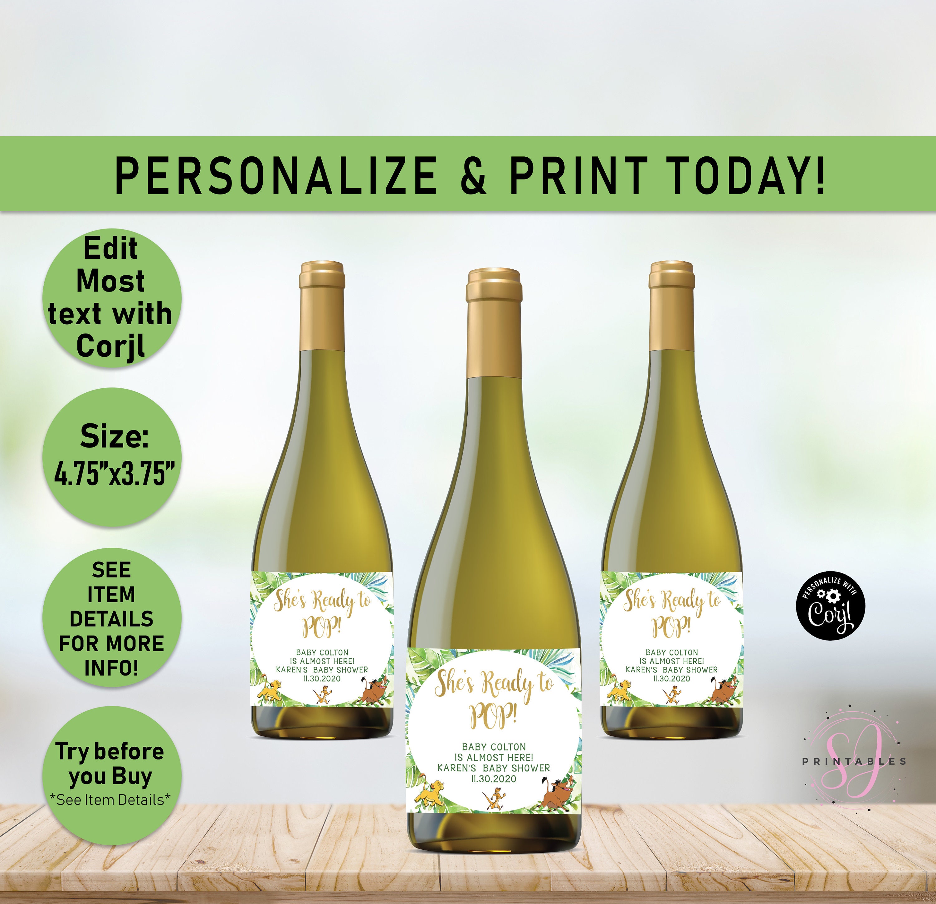 Lion King Baby Shower FULL Champagne Labels, Baby Shower Favors, Ready ...