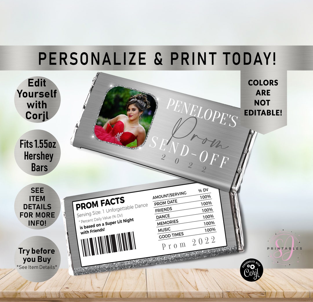 PROM Silver on Silver Glitter Candy Wrapper, Hershey Candy Bar Wrappers ...