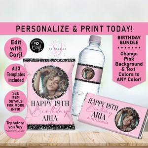 Black Glitter on ANY Color BIRTHDAY BUNDLE, Hershey Candy Wrapper, Chip ...