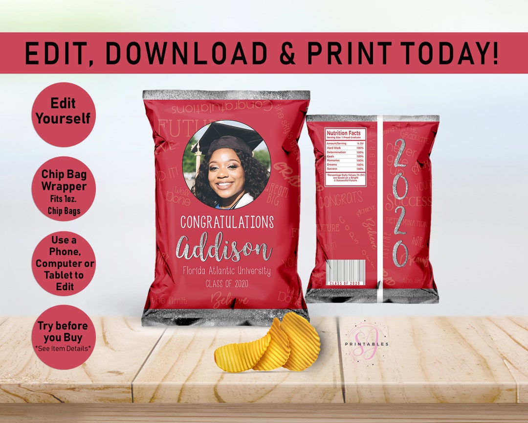 Graduation EDITABLE Chip Bag Grad Chip Bag Chip Bag Favor - Etsy
