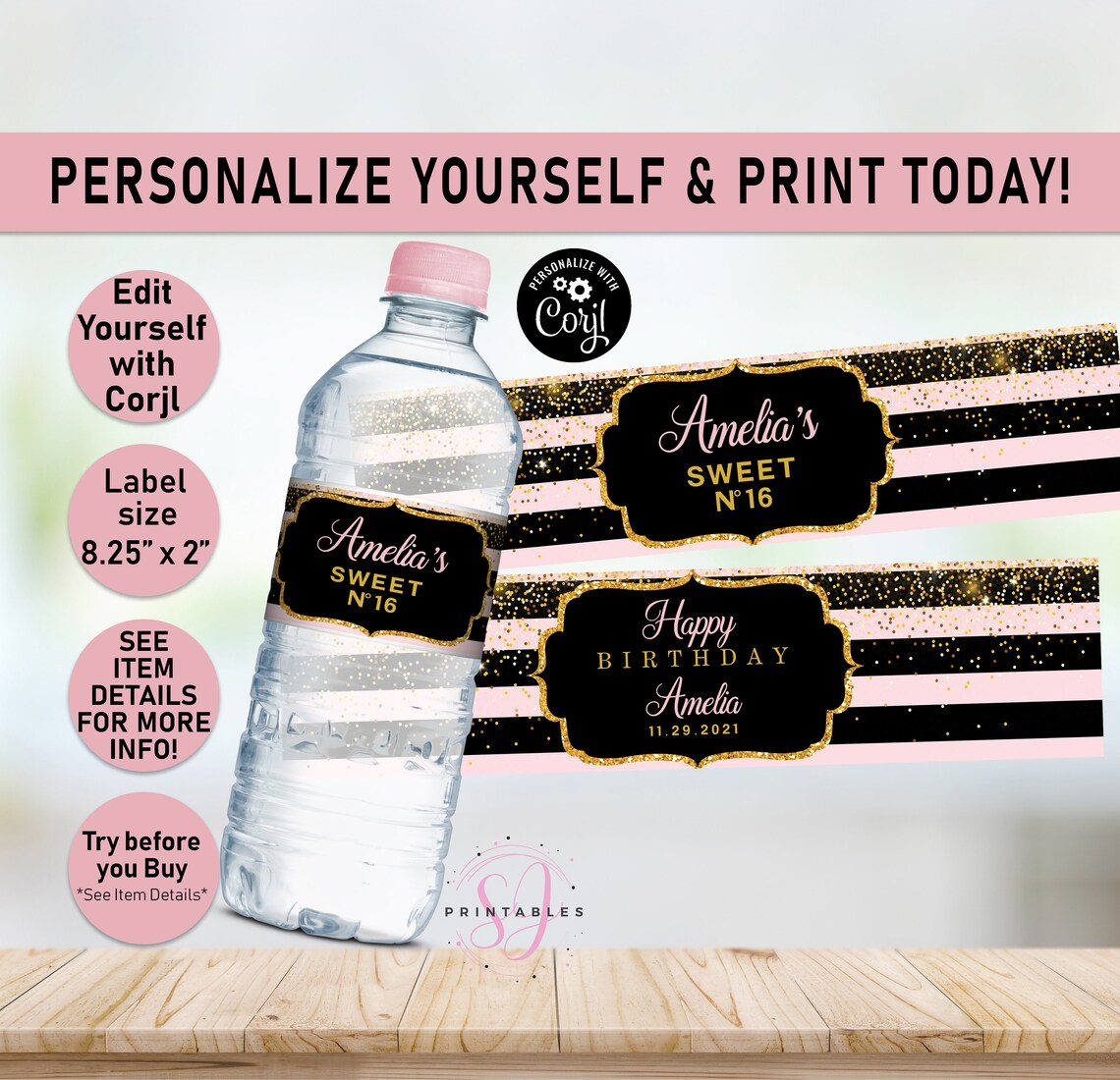 Designer Birthday Party Water Labels, ANY AGE Labels, Adult, Teen ...