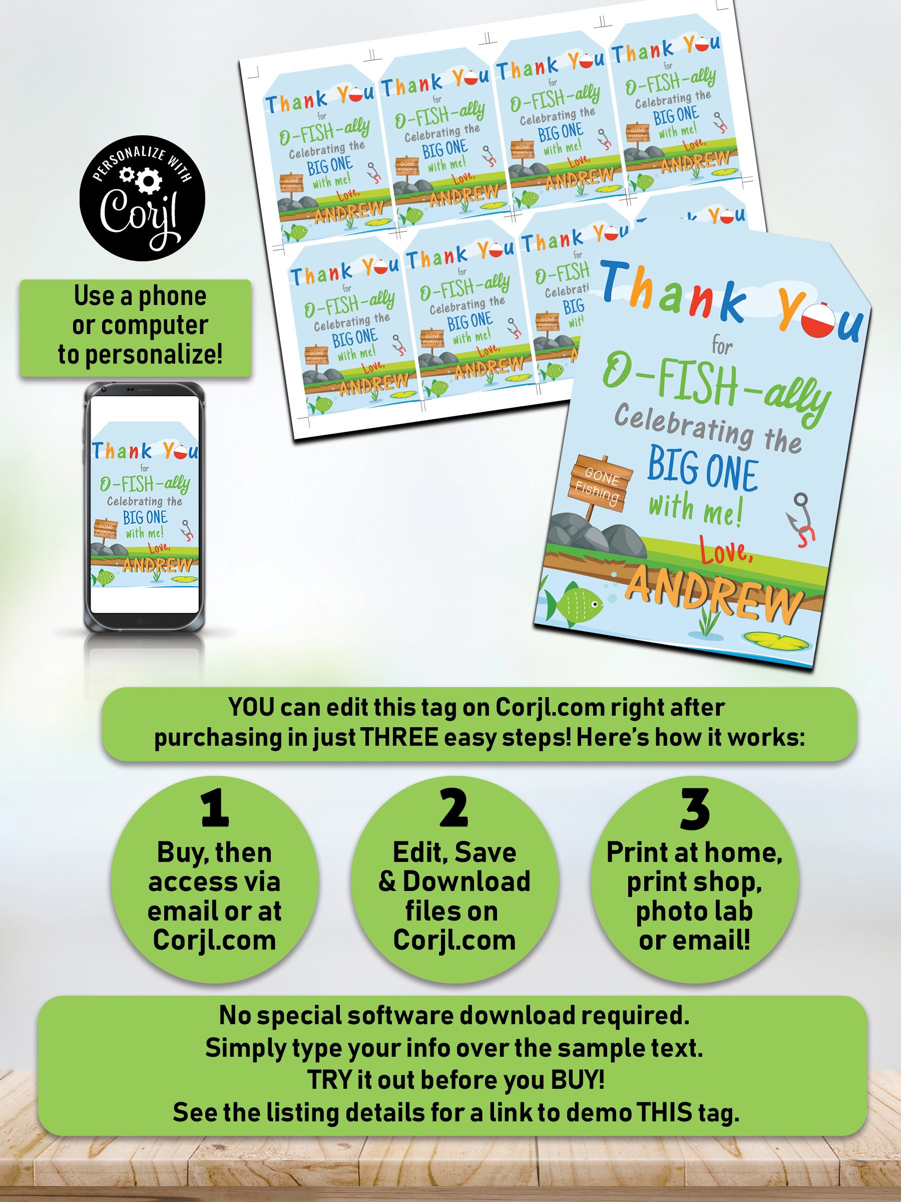 GIFT TAG O-fish-ally ONE Thank You Tags Fishing Favors Fish - Etsy