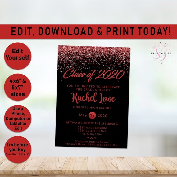 Graduation Party Invitation Elegant Invite Maroon Burgundy | Etsy