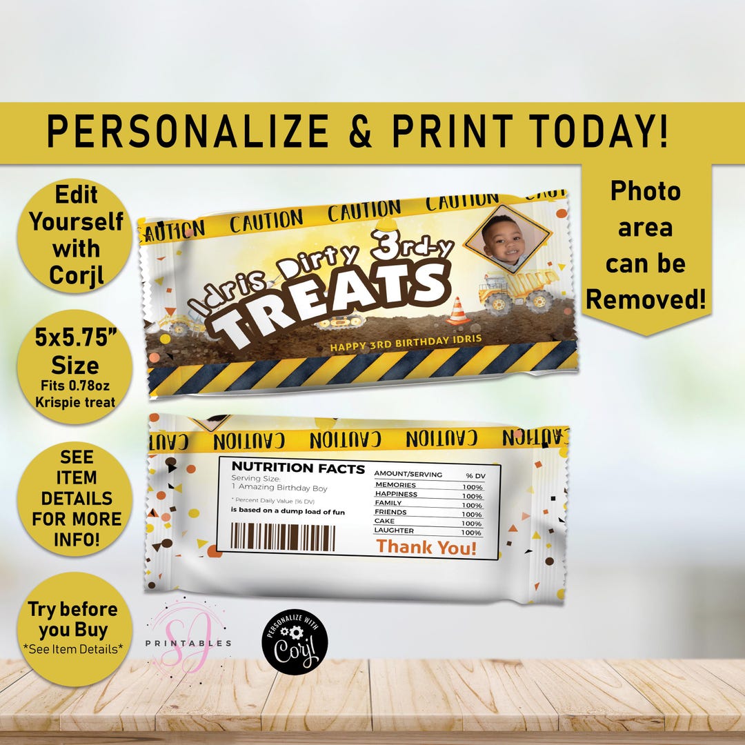 Construction Rice Krispie Wrapper, Dirty 3rdy Party Favors, Dirty 3rd-y ...