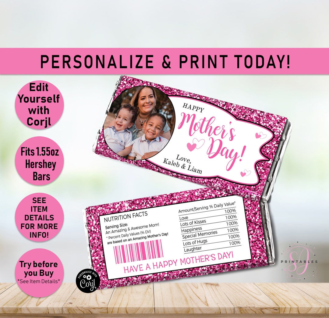 Mother's Day Hershey's Bar Wrappers, Pink, Pink Glitter, Mother's Day ...