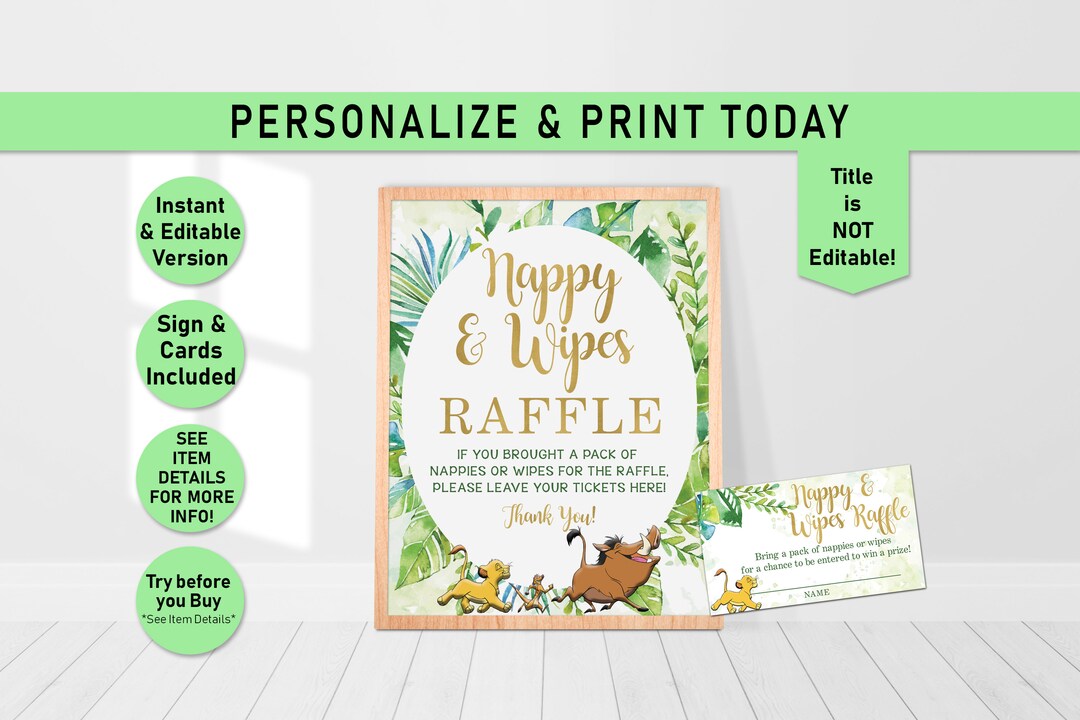 Lion King Baby Shower NAPPY and WIPES RAFFLE Sign and Ticket, Lion King ...