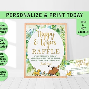 Lion King Baby Shower NAPPY and WIPES RAFFLE Sign and Ticket, Lion King ...