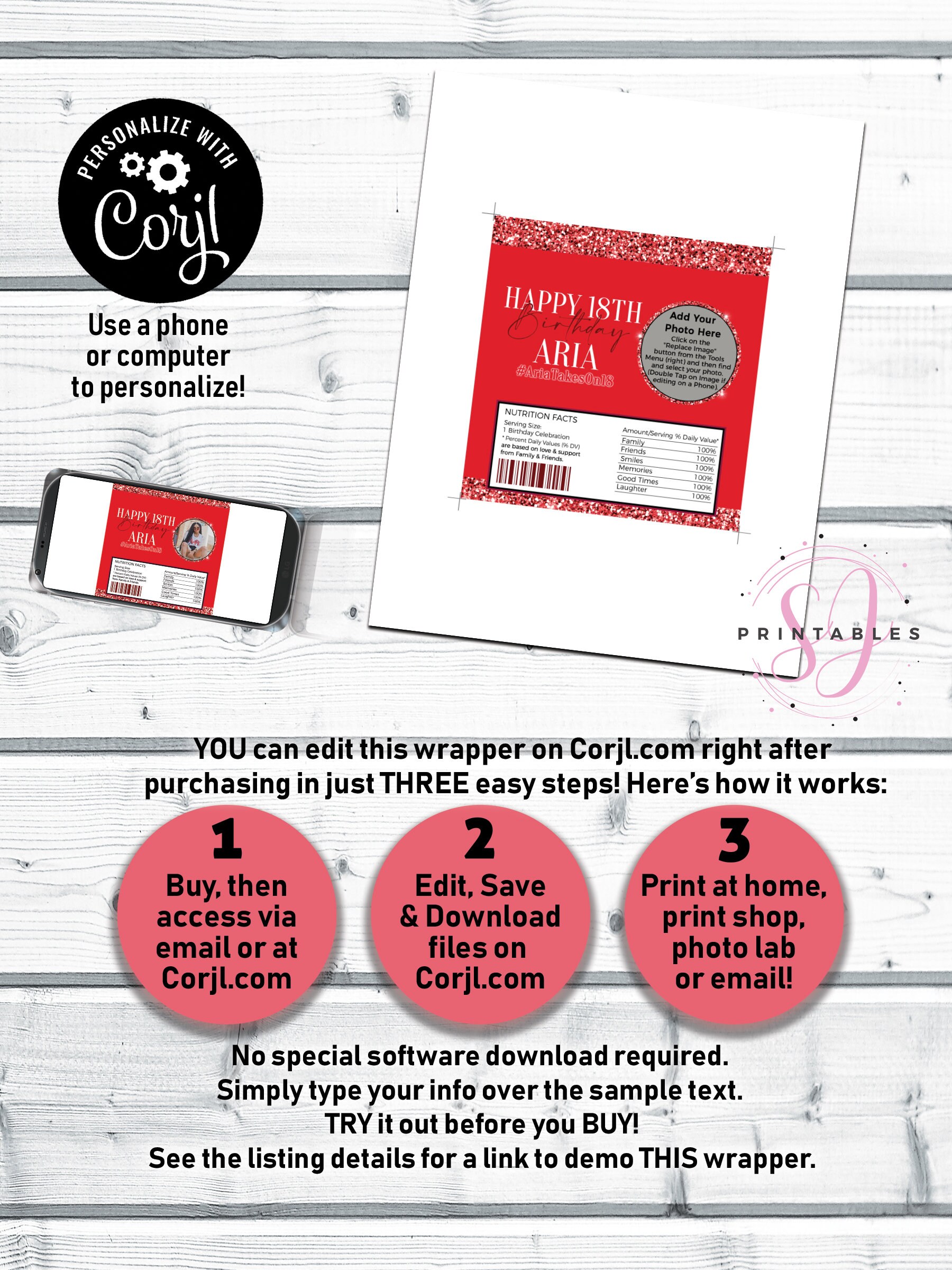 Red Birthday Hershey Candy Bar Wrappers, Red on Red Glitter ANY AGE ...