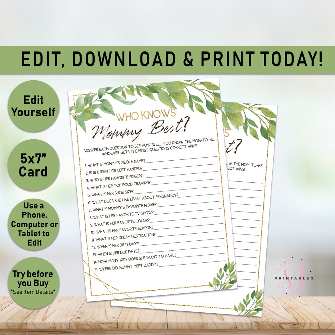 Who Knows Mommy Best Baby Shower Game Printable Baby Shower - Etsy