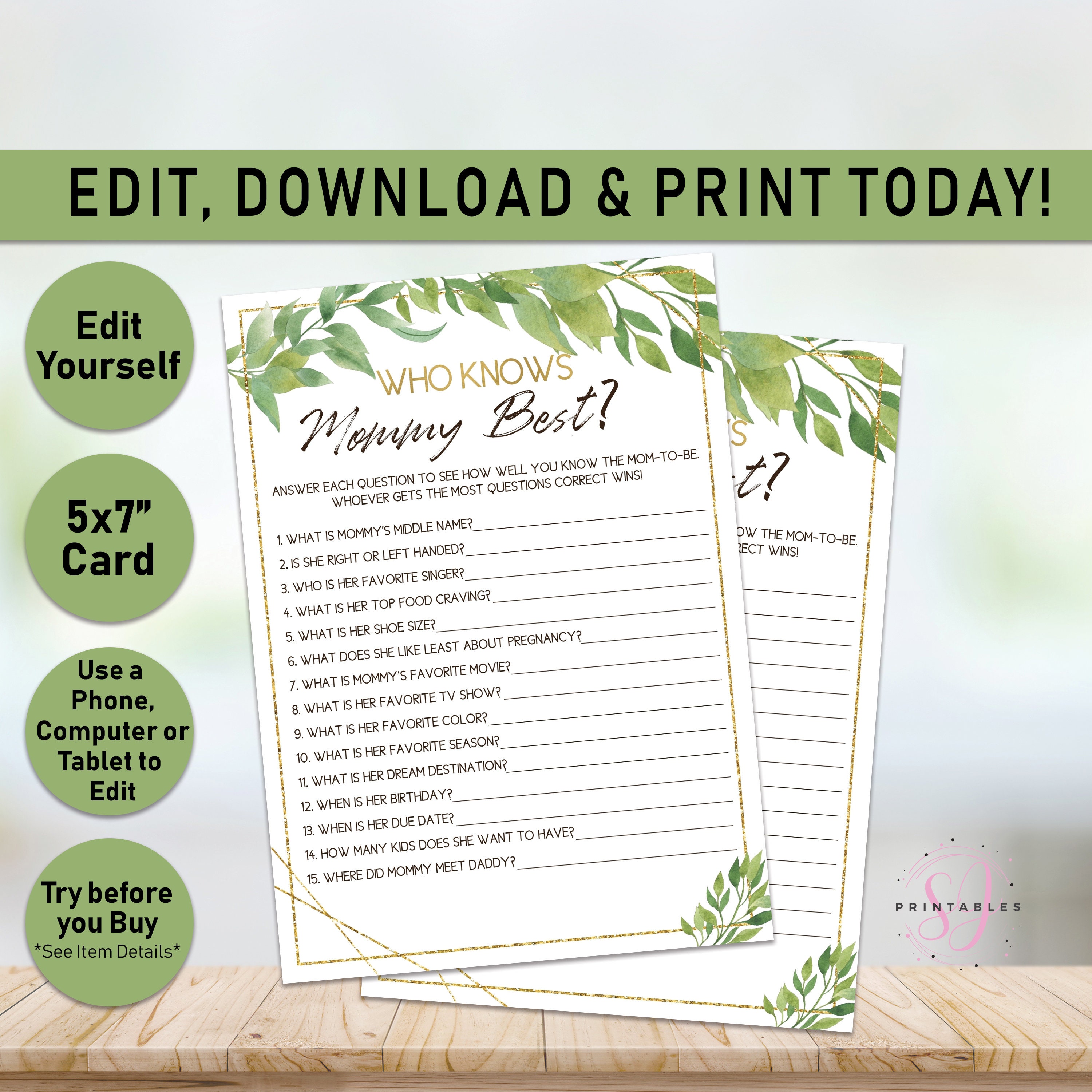 Who Knows Mommy Best Baby Shower Game Printable Baby Shower | Etsy