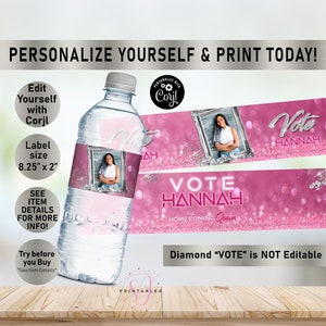 Pink and Silver Homecoming Campaign Water Label, Homecoming Queen, Hoco ...