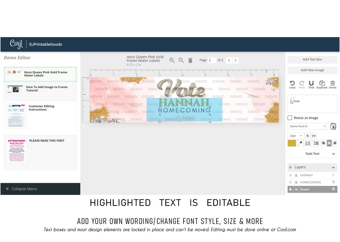 Homecoming Campaign Labels, Homecoming Queen, Hoco 2022, Blush Pink ...