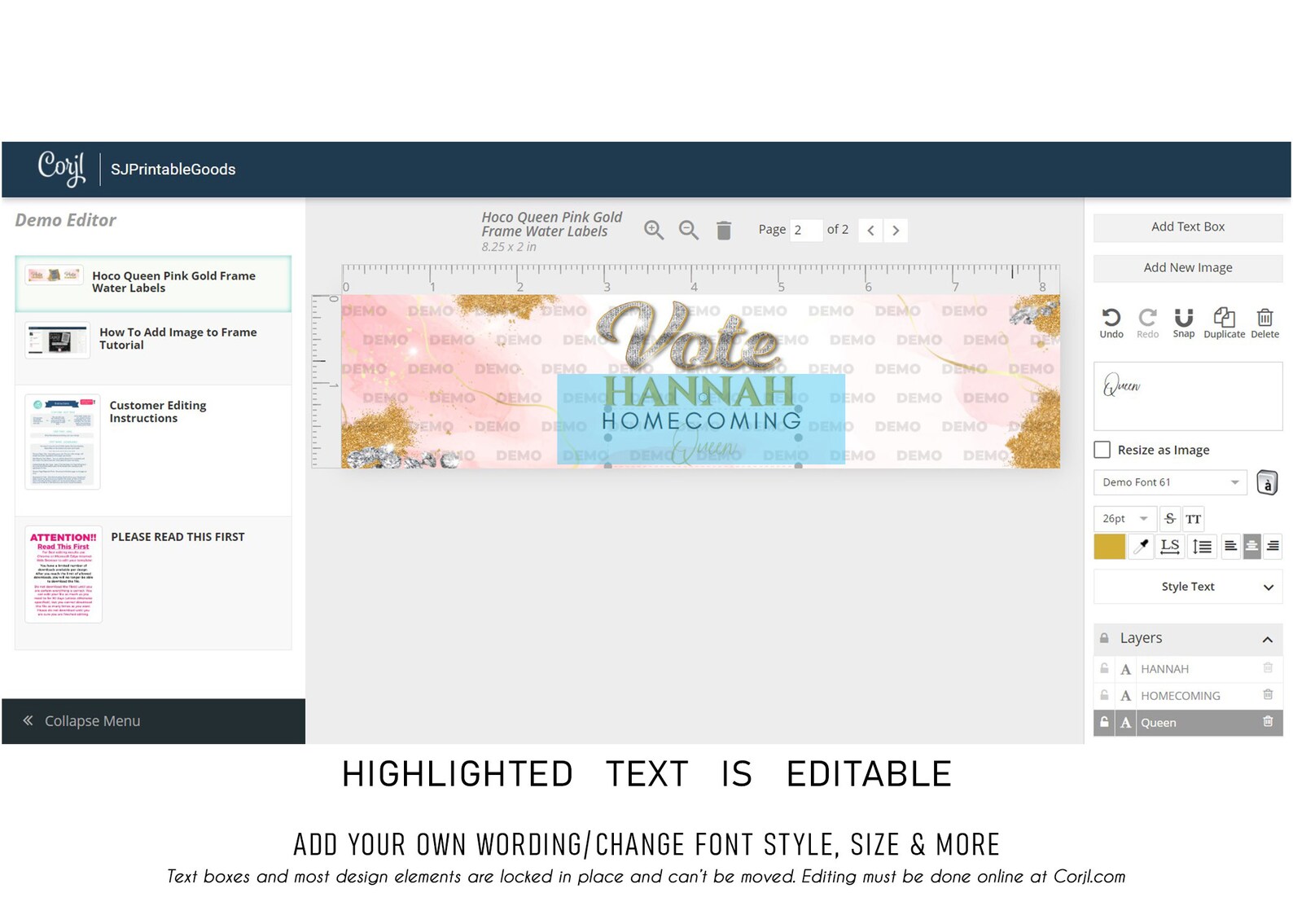 Homecoming Campaign Labels, Homecoming Queen, Hoco 2022, Blush Pink ...