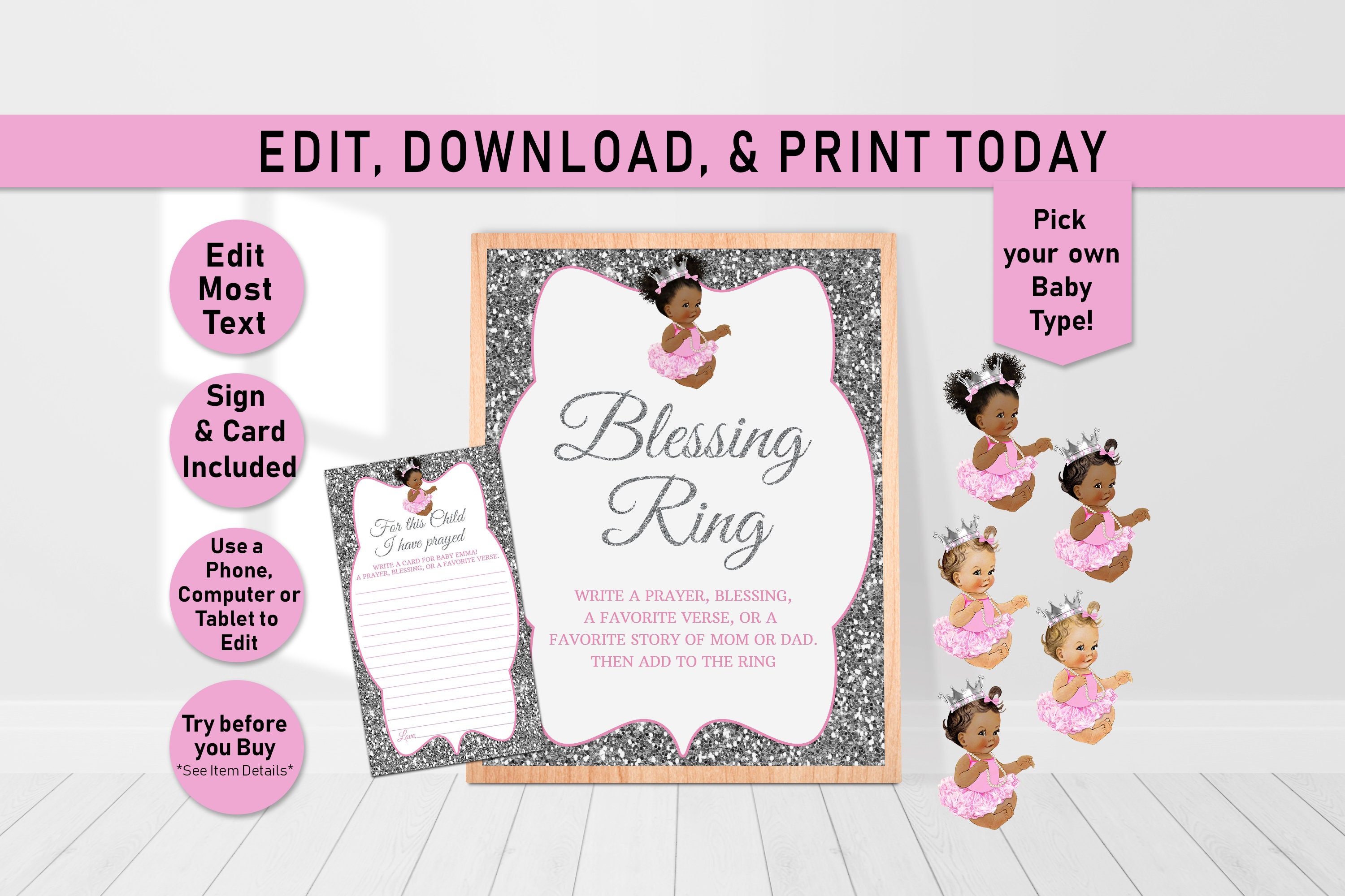 Pink & Silver Princess Blessing Ring Sign And Cards blessing | Etsy