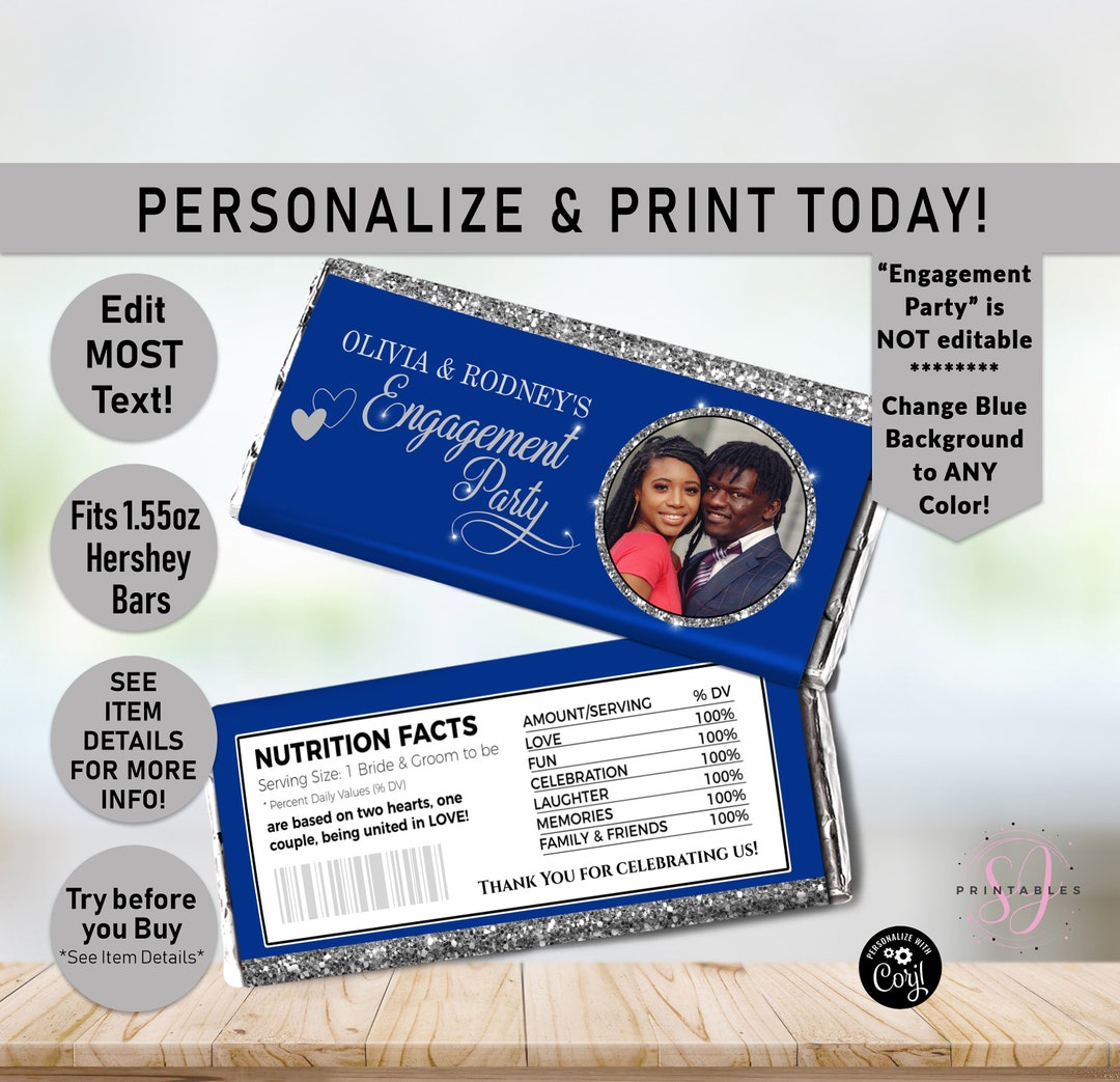 Engagement Party Candy Wrapper, Silver and ANY COLOR Engagement Candy ...