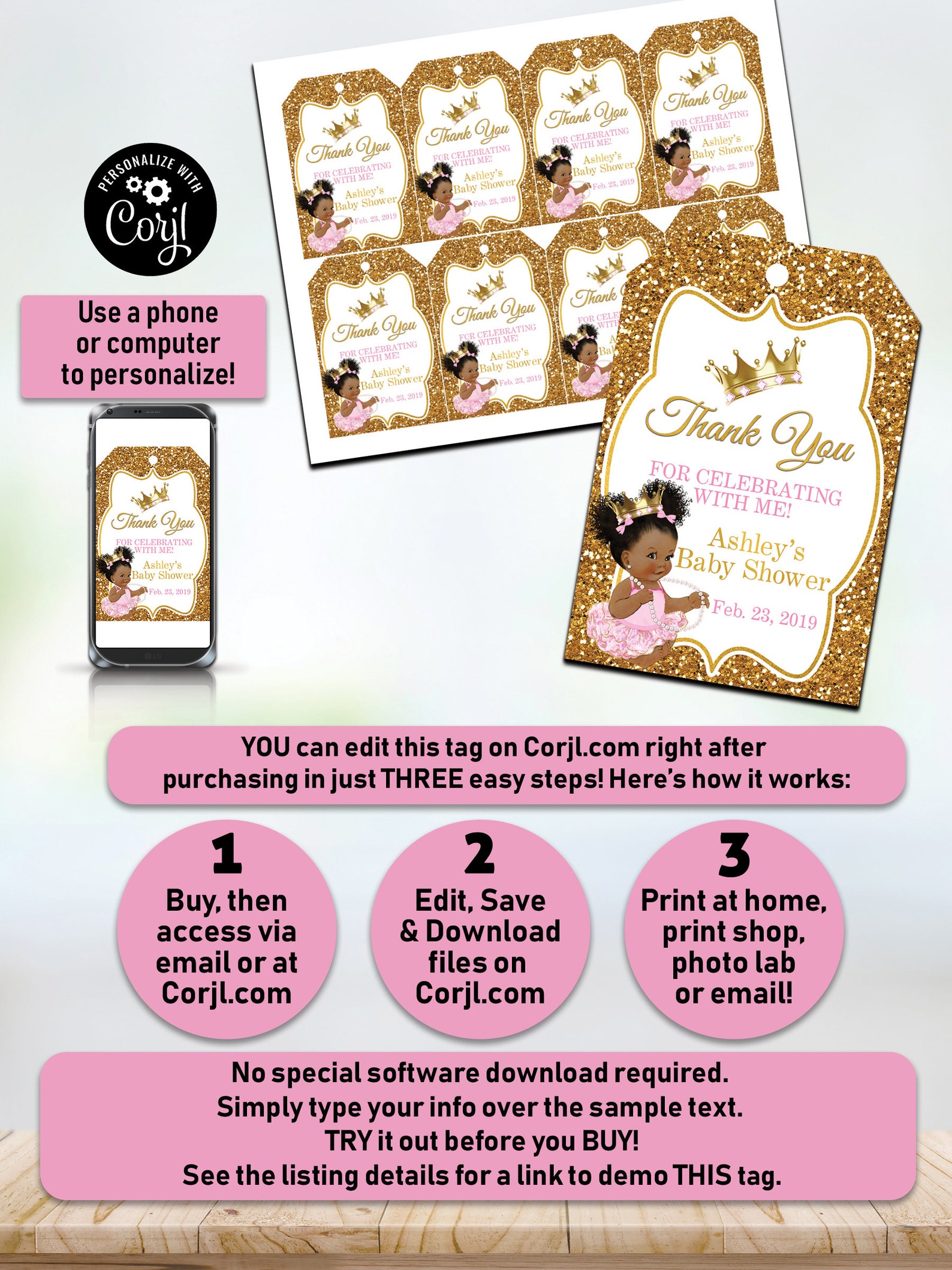 Gold Pink Princess Gift Tags Party Favor Tag Oh Baby Girl | Etsy