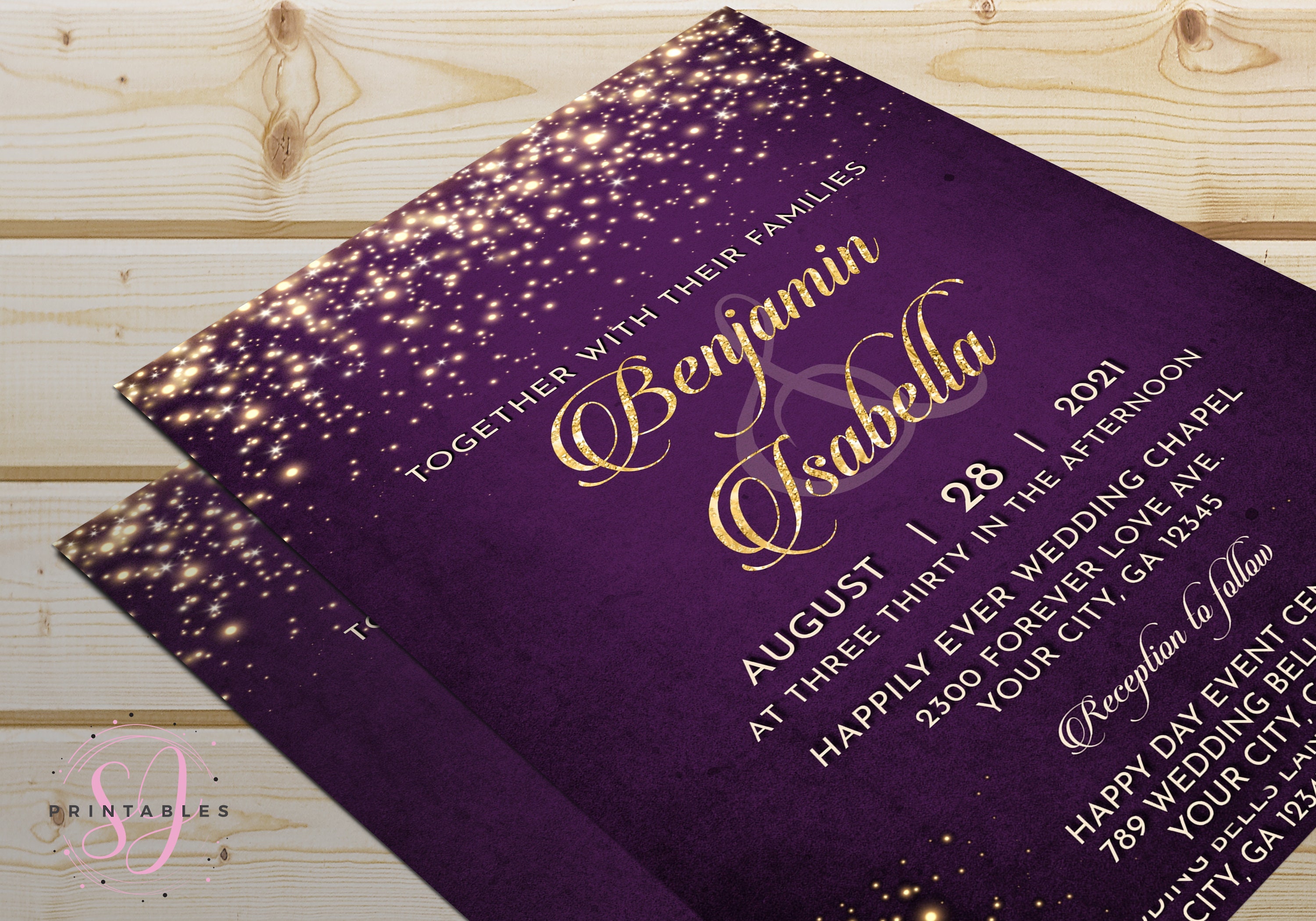 Elegant Gold and Purple Wedding Invitation Printable Wedding - Etsy