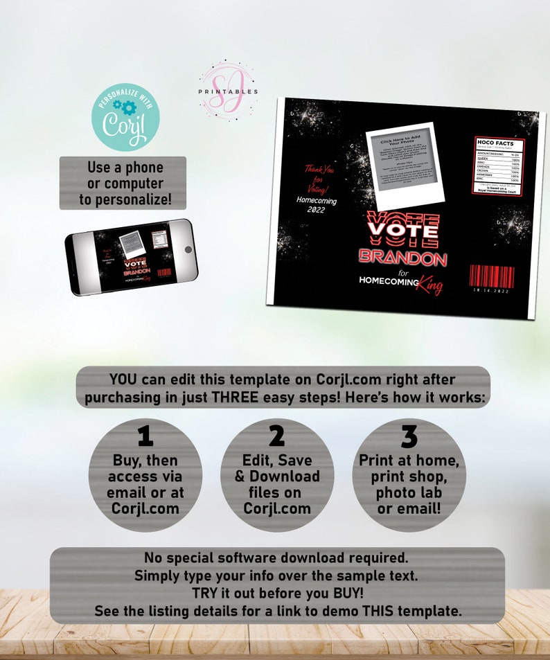 Homecoming VOTE Chip Bag Wrapper, Any Color Homecoming Favor Bag, Photo ...