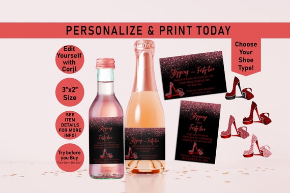 Red Glitter Printable Mini Wine Bottle Labels for Adult | Etsy