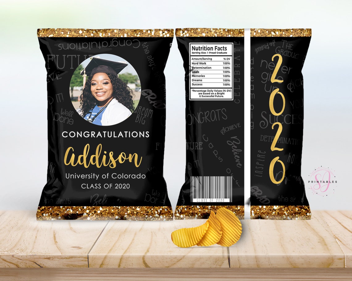 Black Gold Graduation EDITABLE Chip Bag Grad Chip Bag Chip | Etsy