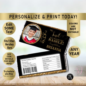 The Tassel Was Worth the Hassle Graduation EDITABLE Candy Wrapper ...