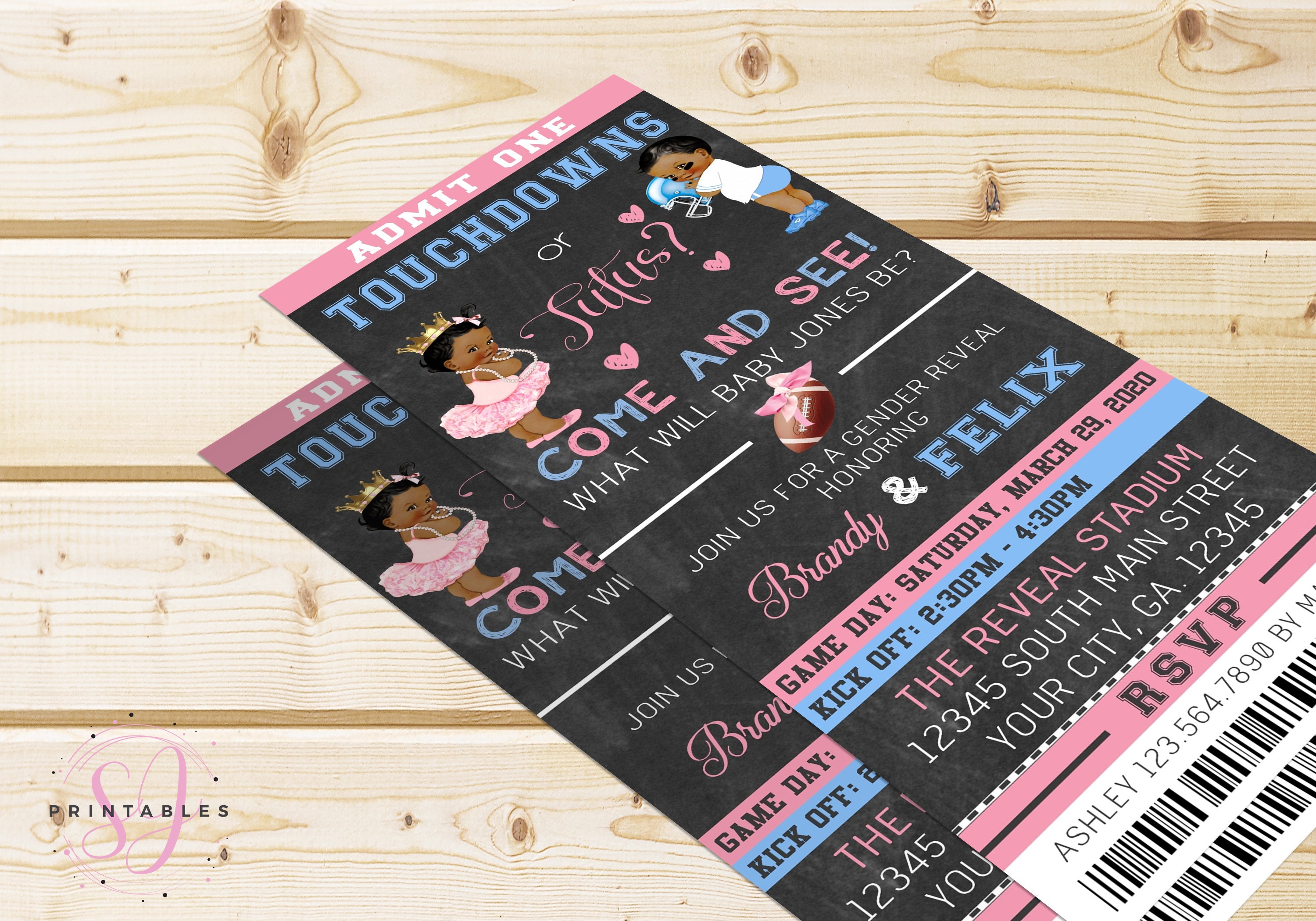 Touchdowns or Tutus Gender Reveal Invitation, Football Reveal ...