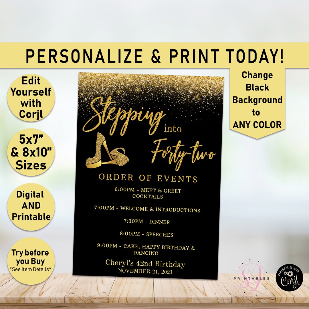 Stepping Into ANY AGE Birthday Order of Events Template,birthday ...