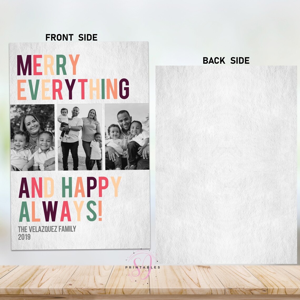 Colorful Christmas Card 3 Photo Christmas Card Template - Etsy