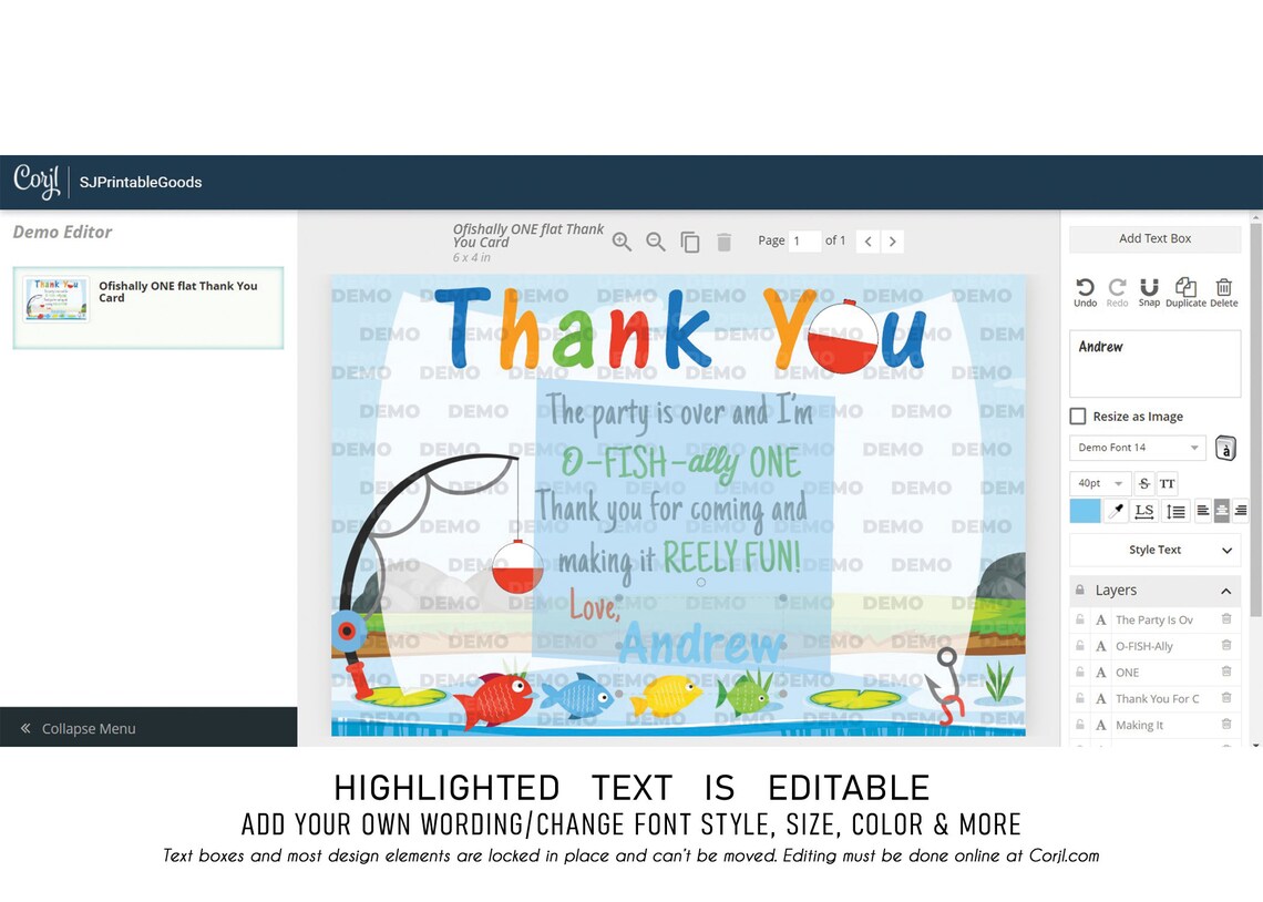 THANK YOU Ofishally Thank You Card O-fish-ally Editable | Etsy