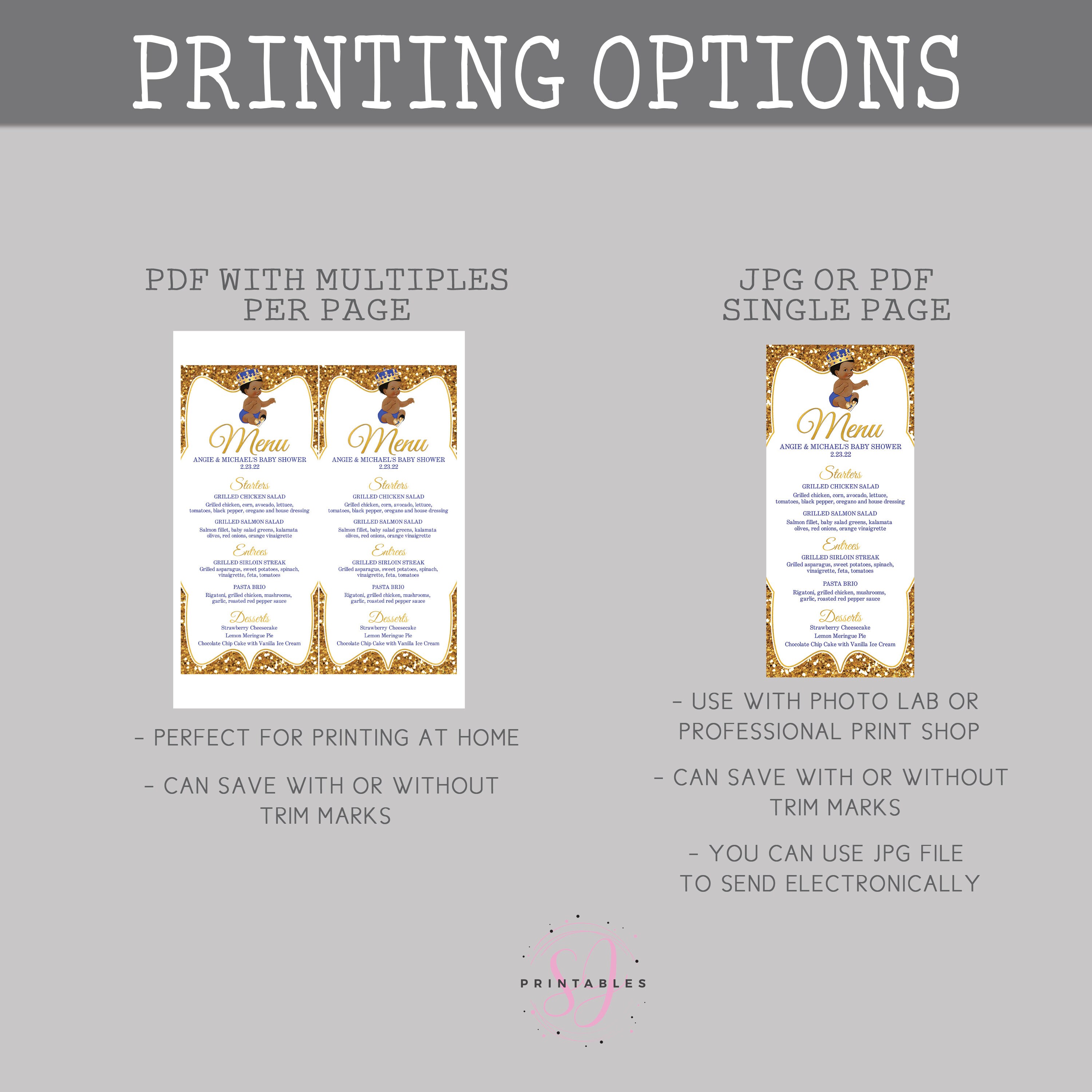 Royal Blue Prince Baby Shower Menu Little Prince Menu Gold - Etsy