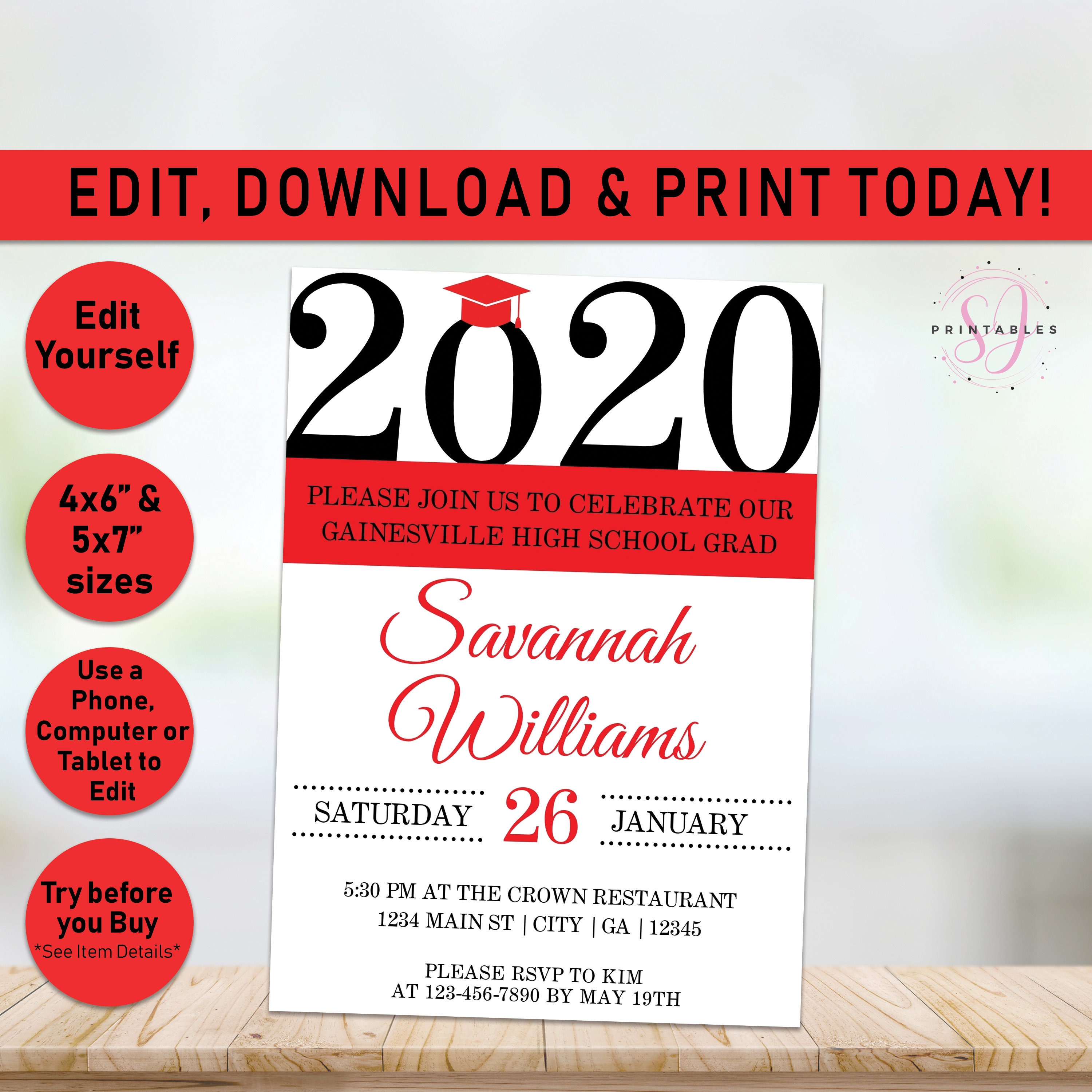 Printable Graduation Invitation Class of 2020 2020 Instant | Etsy