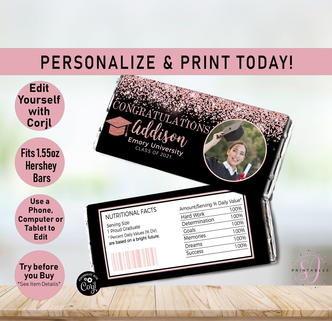 ROSE GOLD Congratulations Graduation Candy Bar Wrapper,chocolate Label ...