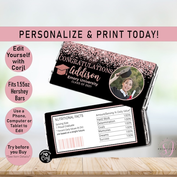 Graduation Rose Gold Candy Bar Wrapper - Etsy