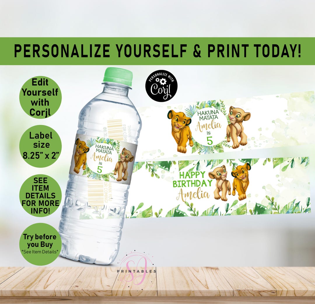 Simba and Nala BIRTHDAY Water Labels, Lion King BDAY Party Water Labels ...