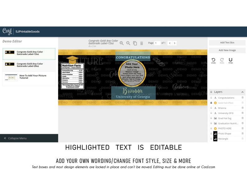 Gold and ANY COLOR Graduation Gatorade Labels 12oz 20oz - Etsy