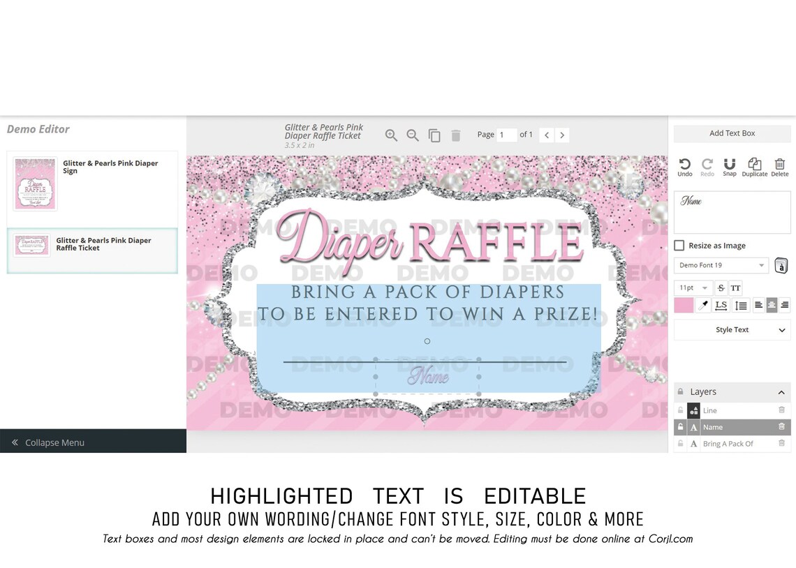 Glitter & Pearls Pink Diaper Raffle Sign Diaper Raffle Game | Etsy