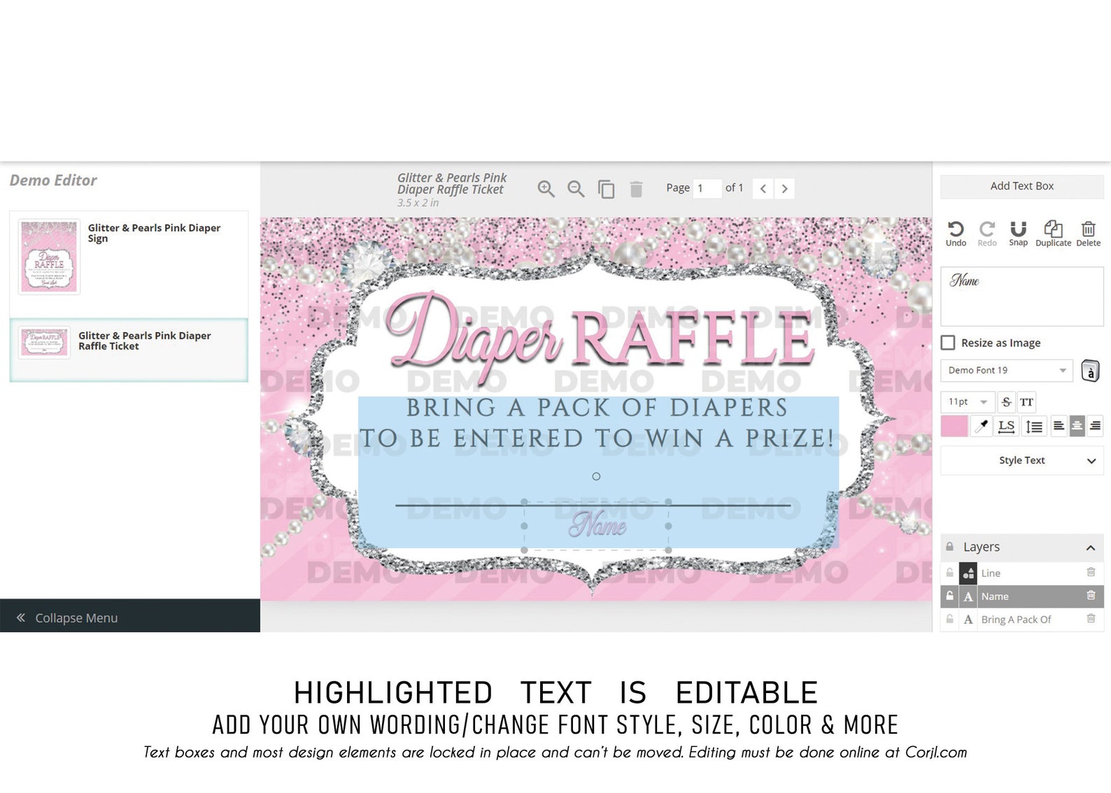 Glitter & Pearls Pink Diaper Raffle Sign, Diaper Raffle Game, Baby ...