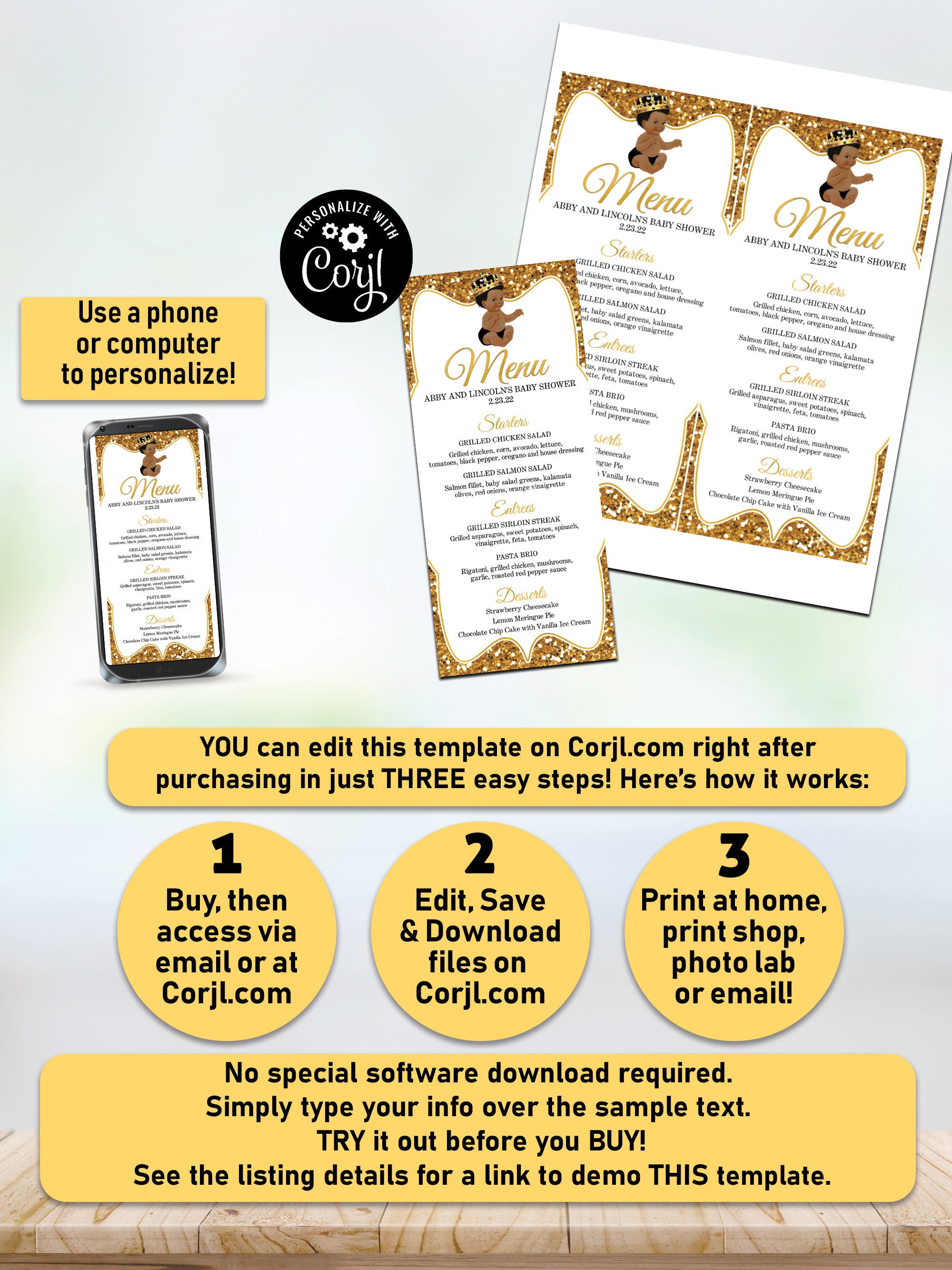 Prince Baby Shower Menu Little Prince Menu Black and Gold | Etsy