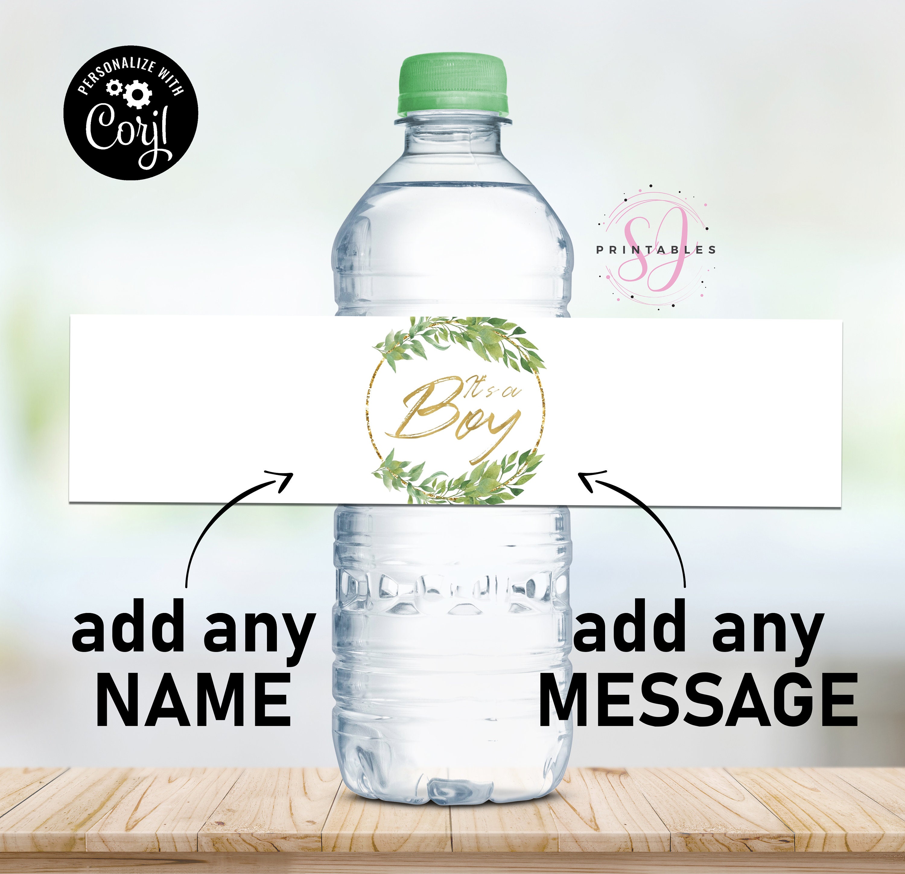 Watercolor Greenery Gold Water Bottle Labels Baby or Bridal | Etsy